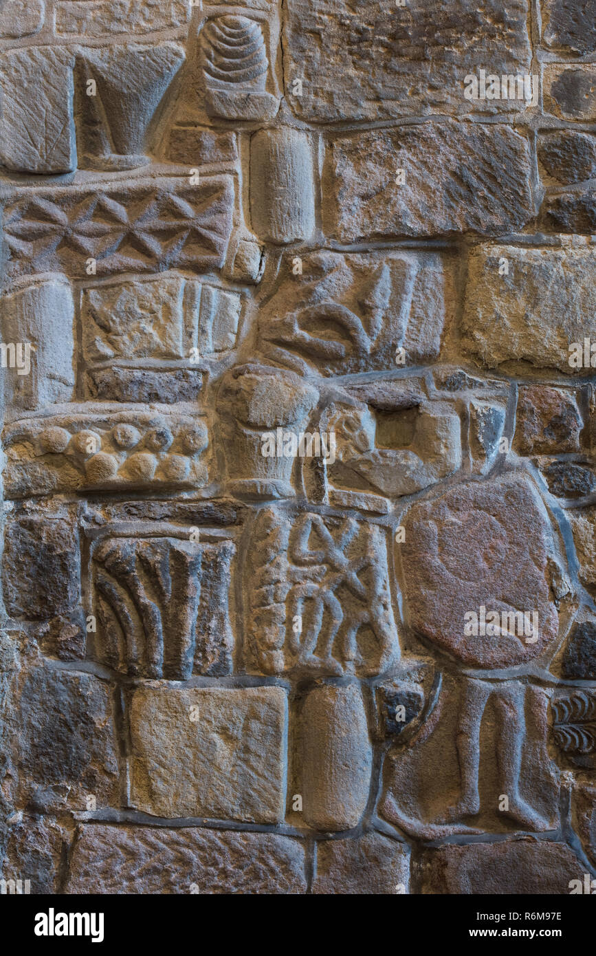 Remants of anglo-saxon stone carvings built into a wall in St. Mary's ...
