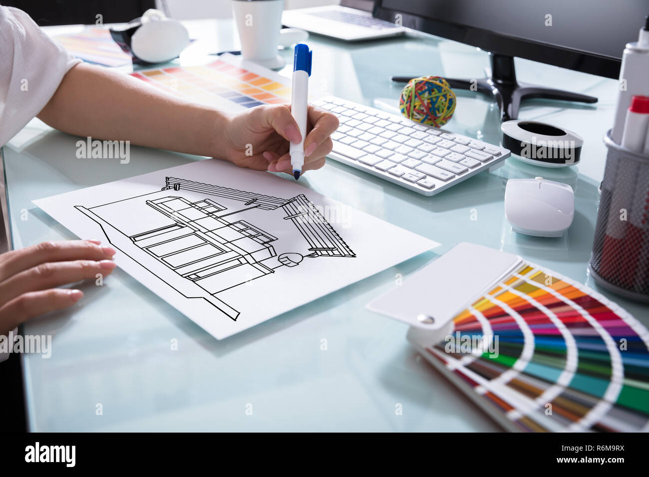 Architecture Drawing Sketch Of House On Placard Stock Photo - Alamy