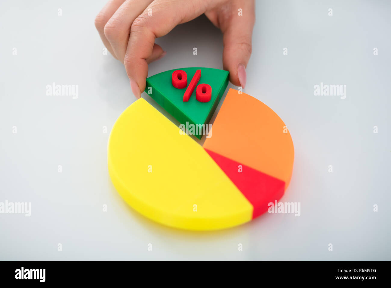 Human Hand Taking Piece Of Pie Chart With Percentage Symbol Stock Photo ...