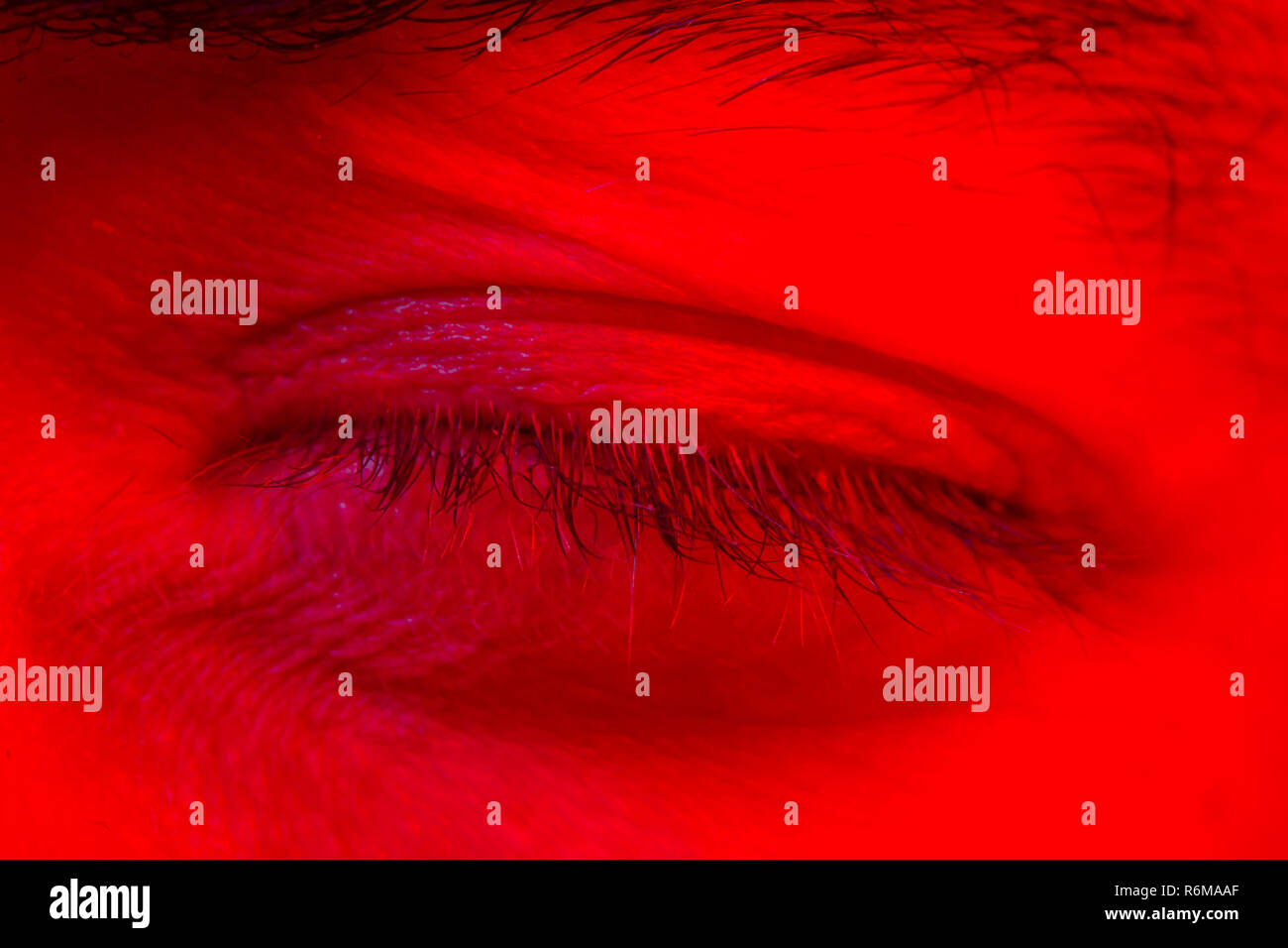 Macro close up on man with peaceful calm facial expression with close ...