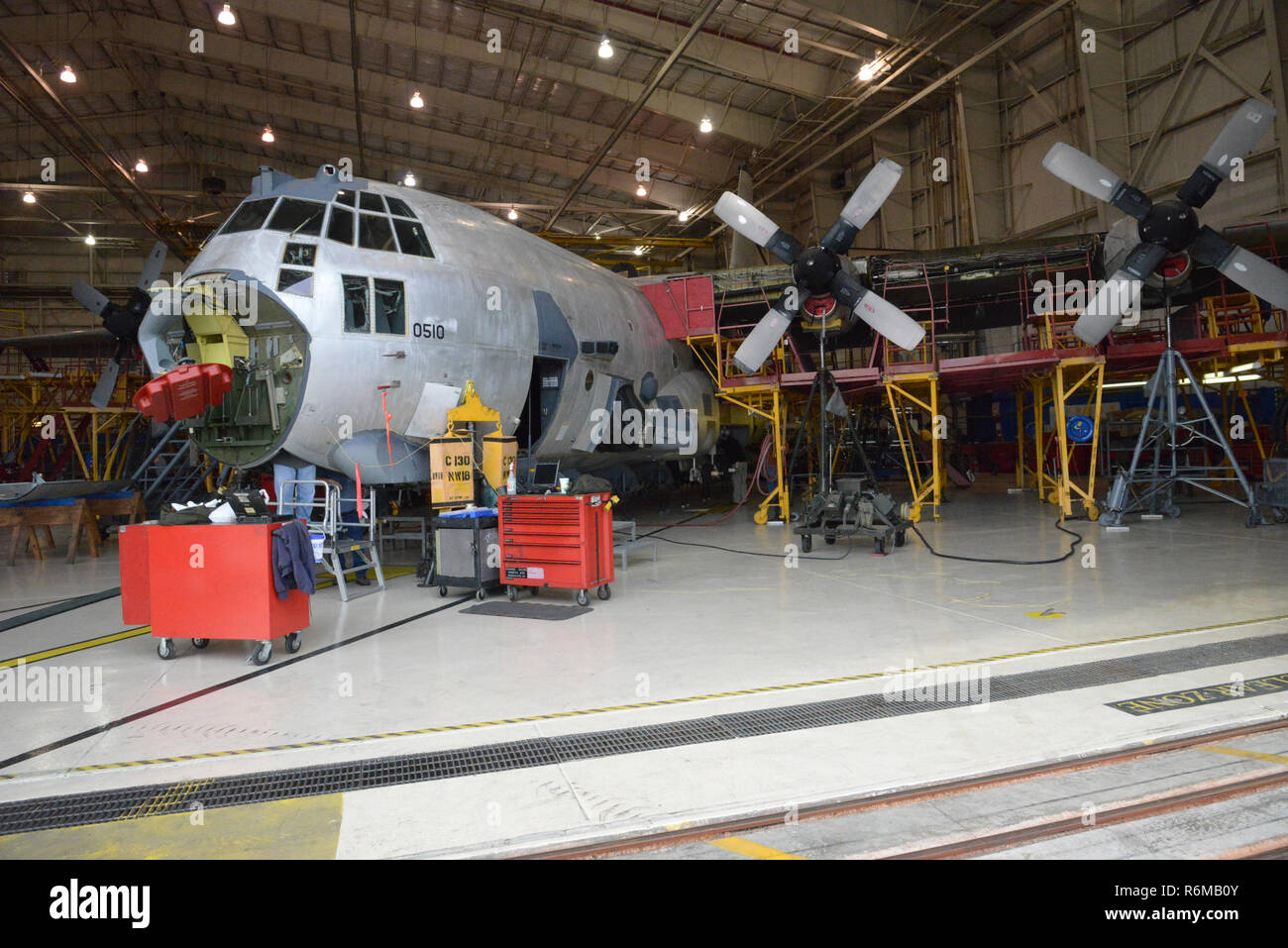 A C-130 undergoes depot overhaul at Robins Air Force Base, Ga. The ...