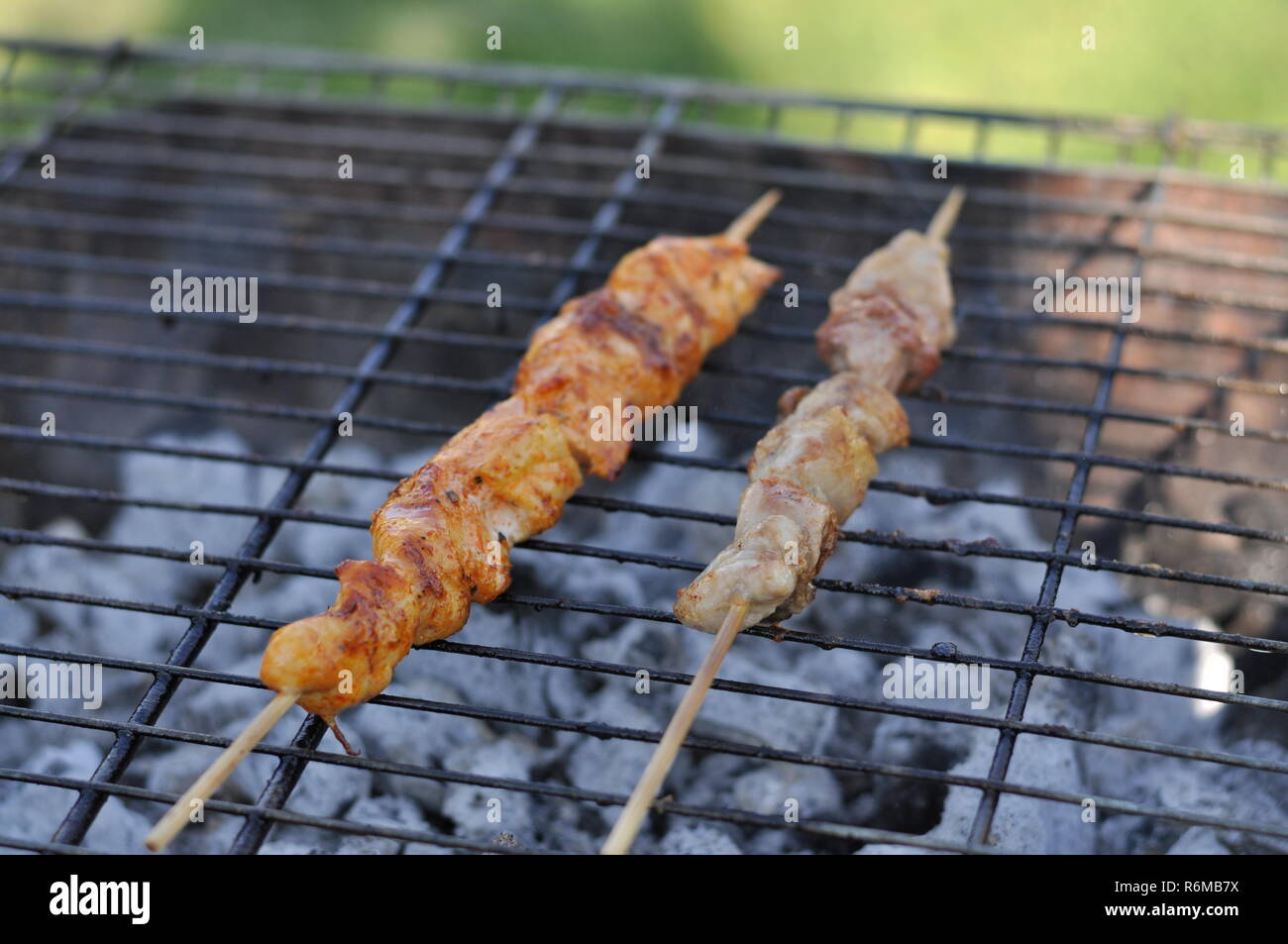 Traditional Cypriot meze and kebap barbecue party in the garden with ...