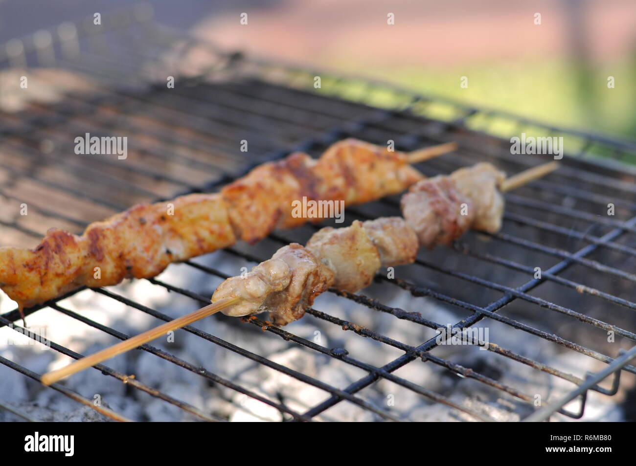 Traditional Cypriot meze and kebap barbecue party in the garden with ...
