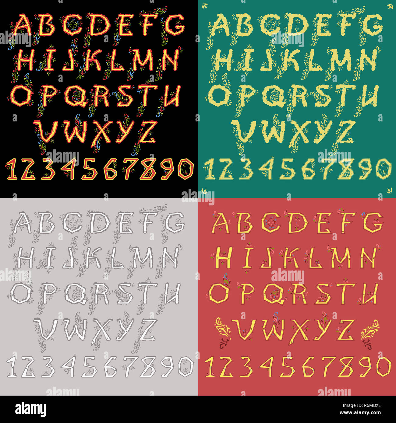 Artistic alphabets with floral bucolic decor Stock Photo - Alamy