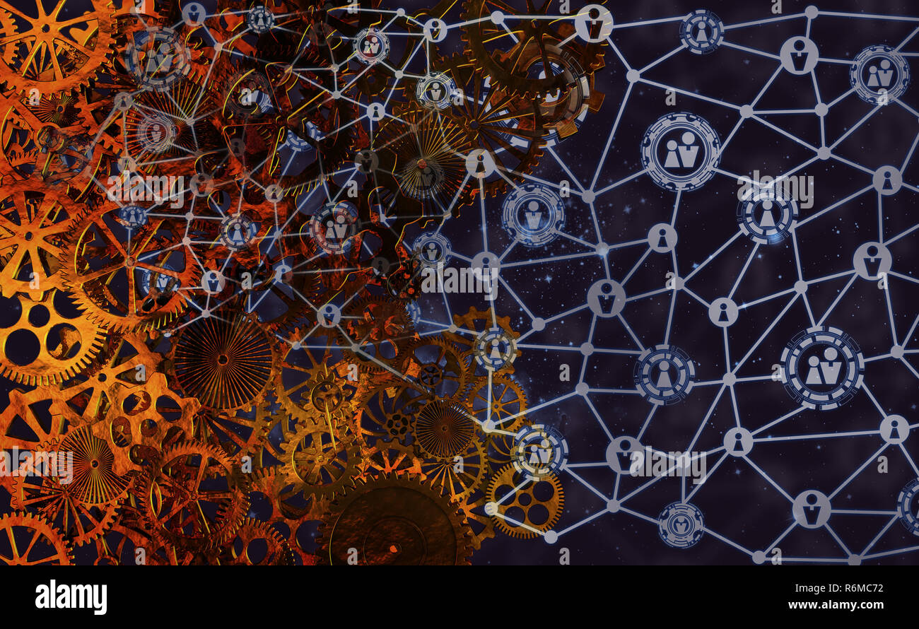 Social media communication and gears Stock Photo - Alamy