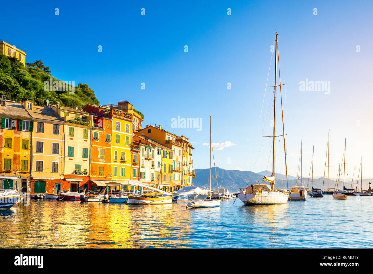 Beautiful sea coast with colorful houses in Portofino, Italy Stock ...