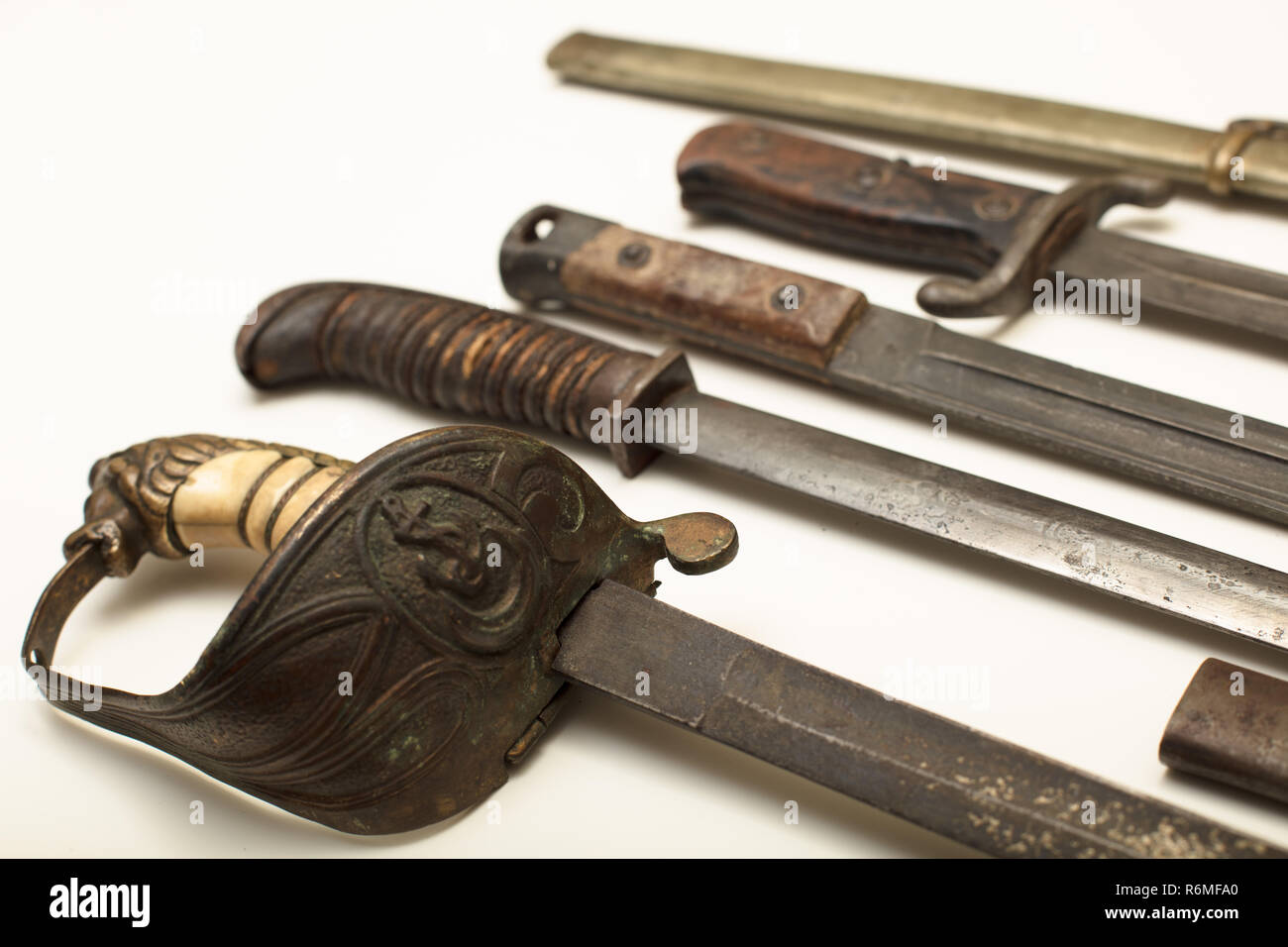 Types of melee weapon on white background Stock Photo - Alamy