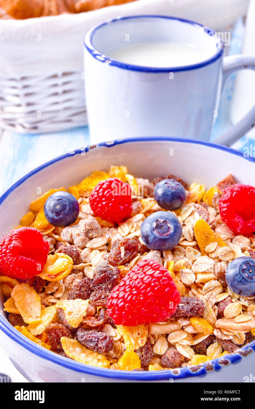 muesli breakfast menu with forest fruits Stock Photo - Alamy