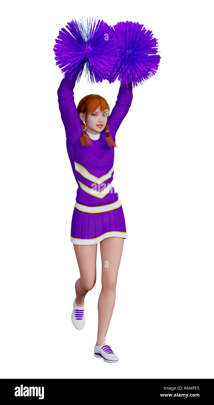 3D Rendering Cheerleader with Pompoms on White Stock Photo - Alamy