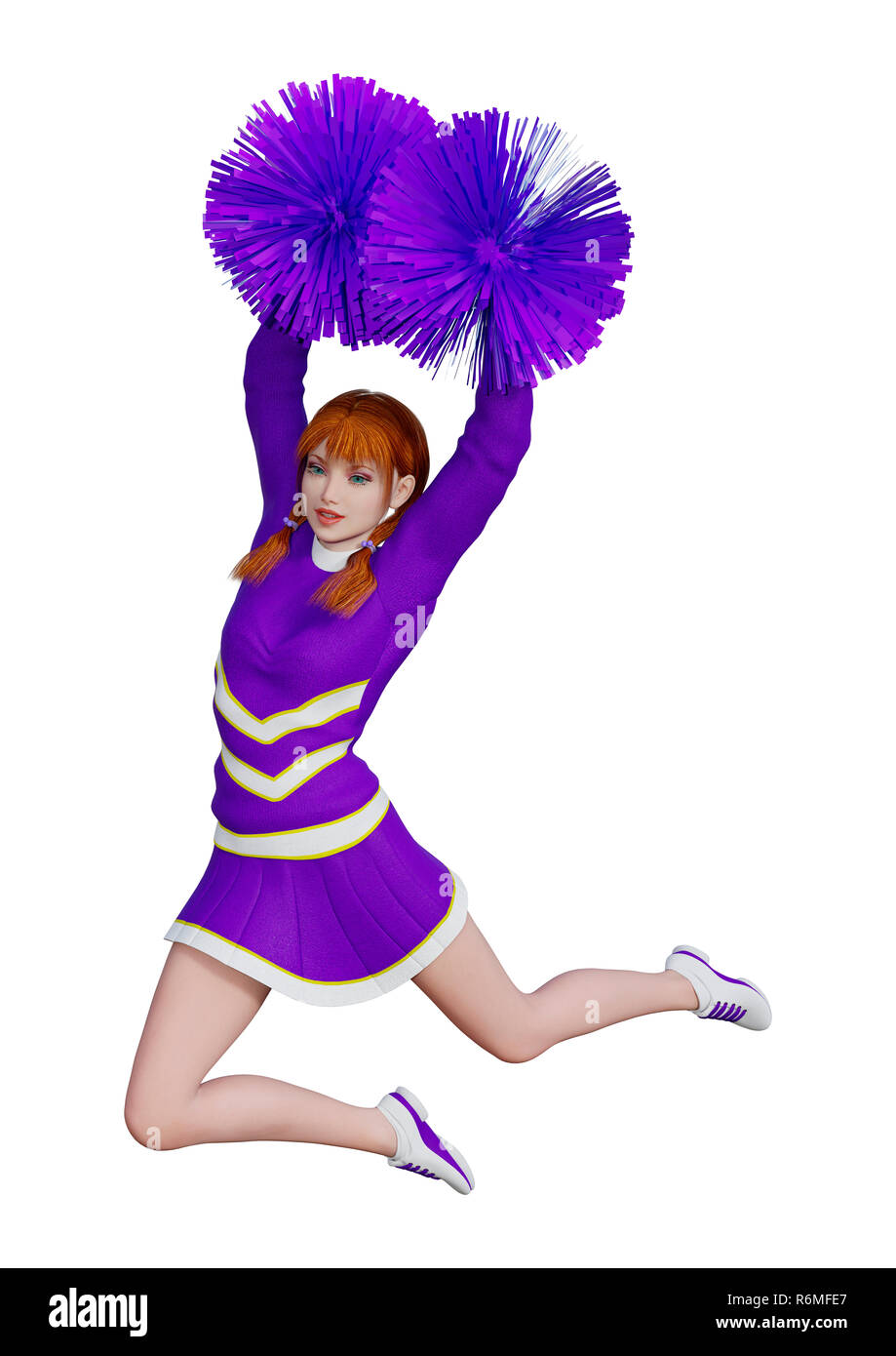 3D Rendering Cheerleader with Pompoms on White Stock Photo - Alamy