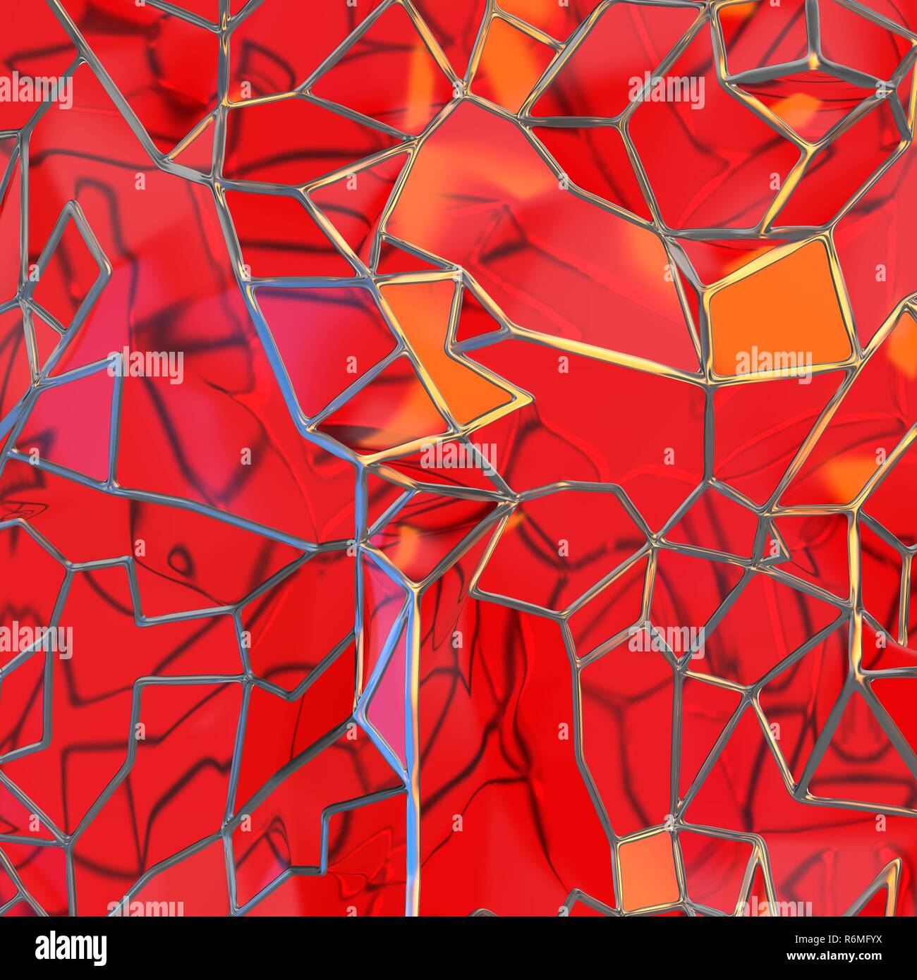 Abstract 3d rendering of chaotic red glass windows landscape structure ...