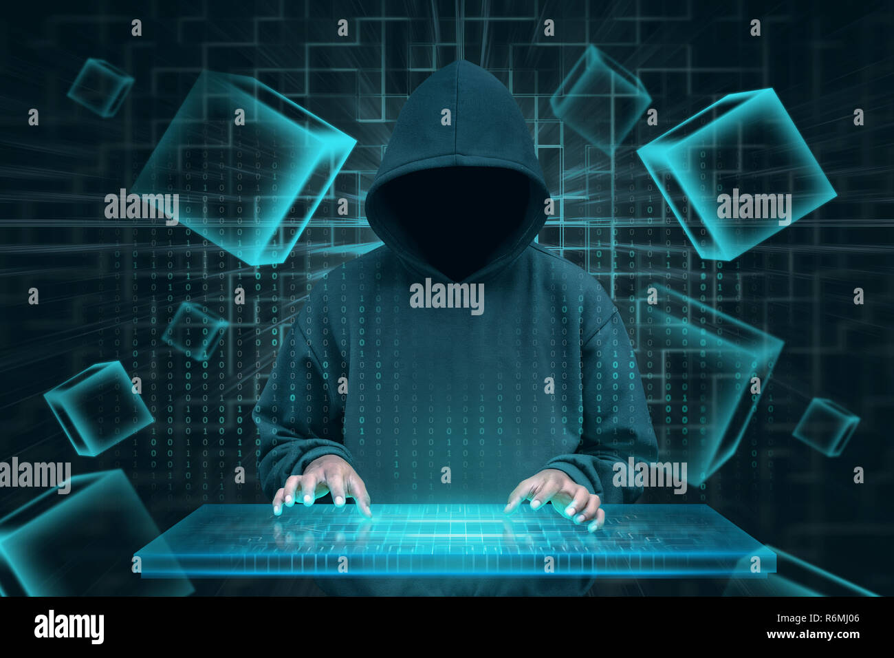 Hacker with virtual keyboard trying to hack blockchain security Stock ...