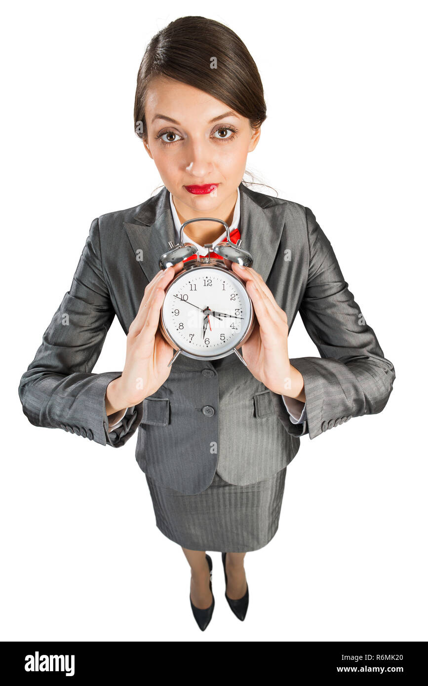 Time management concept with business lady showing alarm clock Stock ...