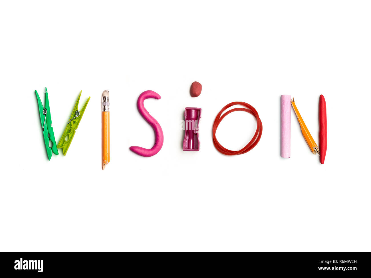 The word vision created from office stationery Stock Photo - Alamy