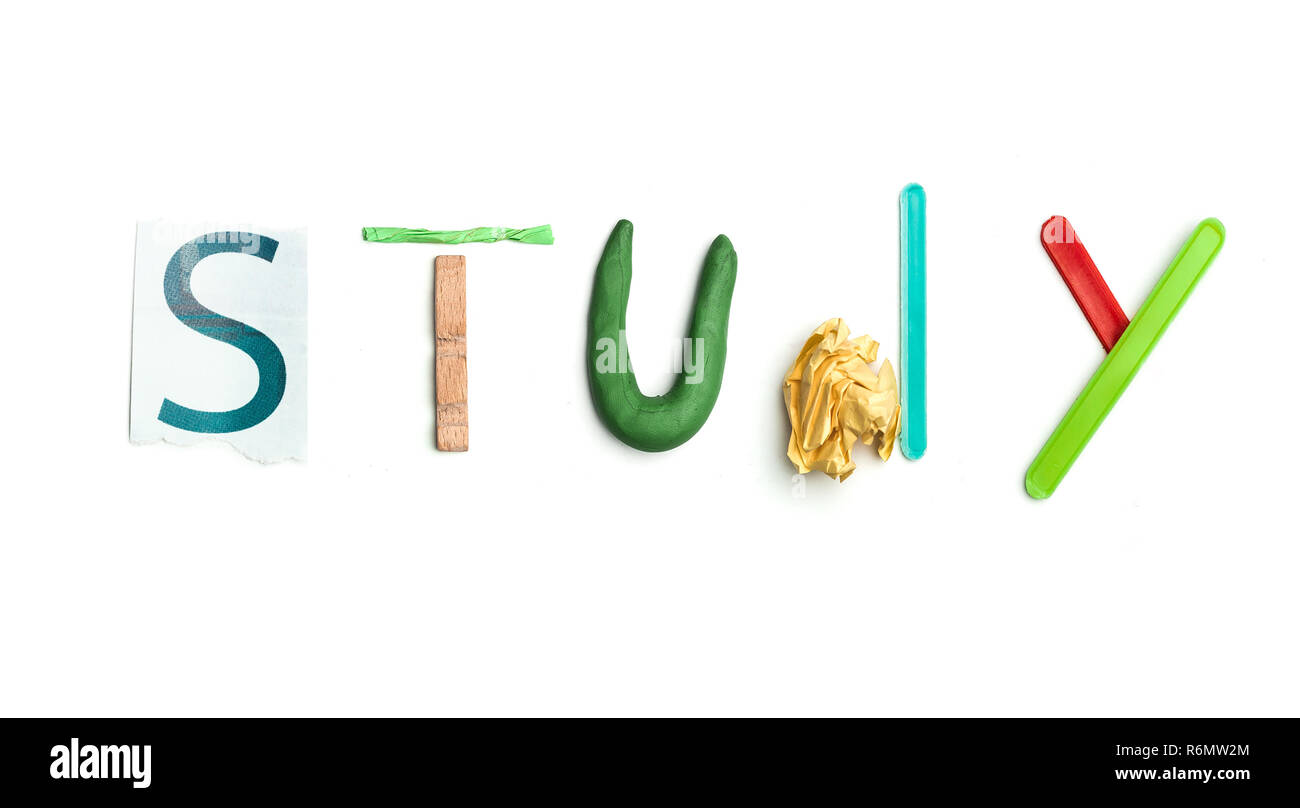 The word study created from office stationery Stock Photo - Alamy