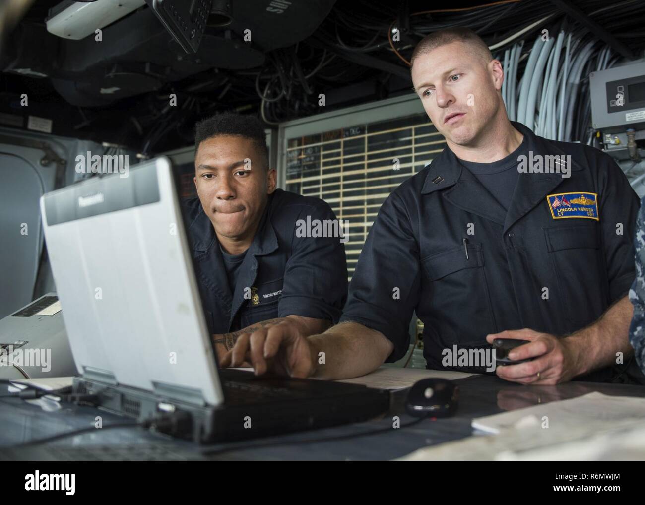 NORFOLK, Va. (May 31, 2017) Lt. Lincoln Kerger, ship's navigator ...