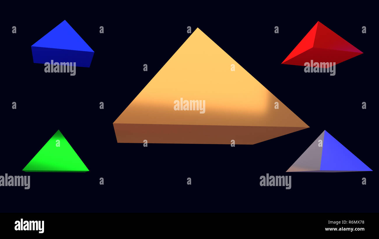 3d illustration of shiny,floating pyramids with square base against ...