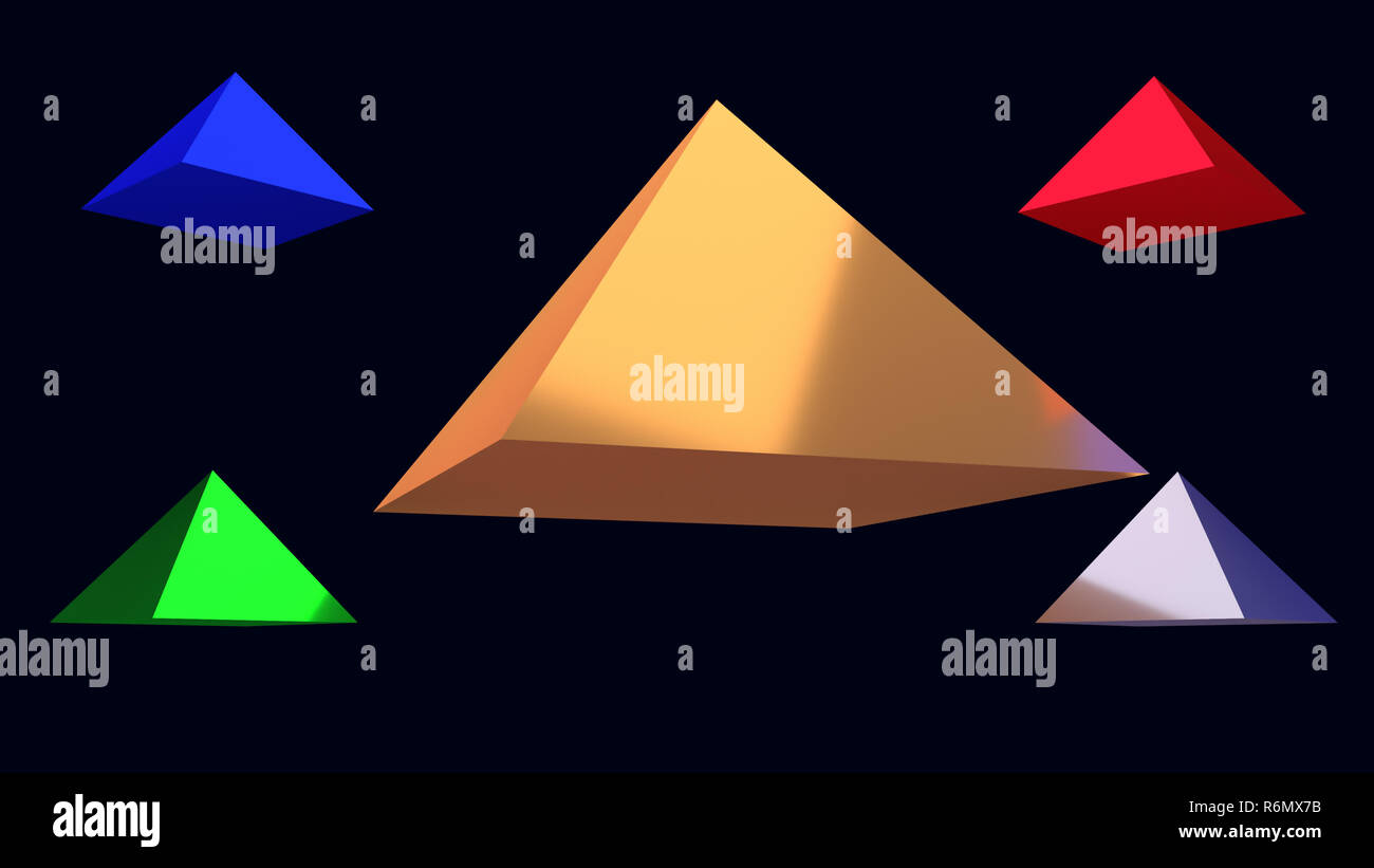 3d illustration of shiny,floating pyramids with square base against ...