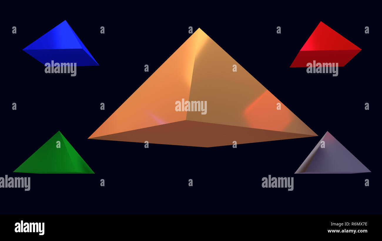 3d illustration of shiny,floating pyramids with square base against ...