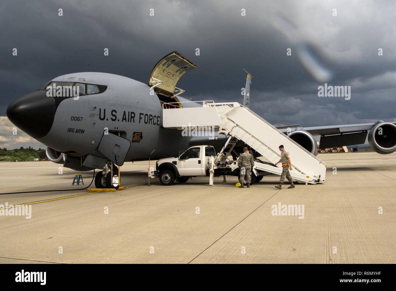 An Iowa Air National Guard KC-135 Stratotanker returns from an air-to ...