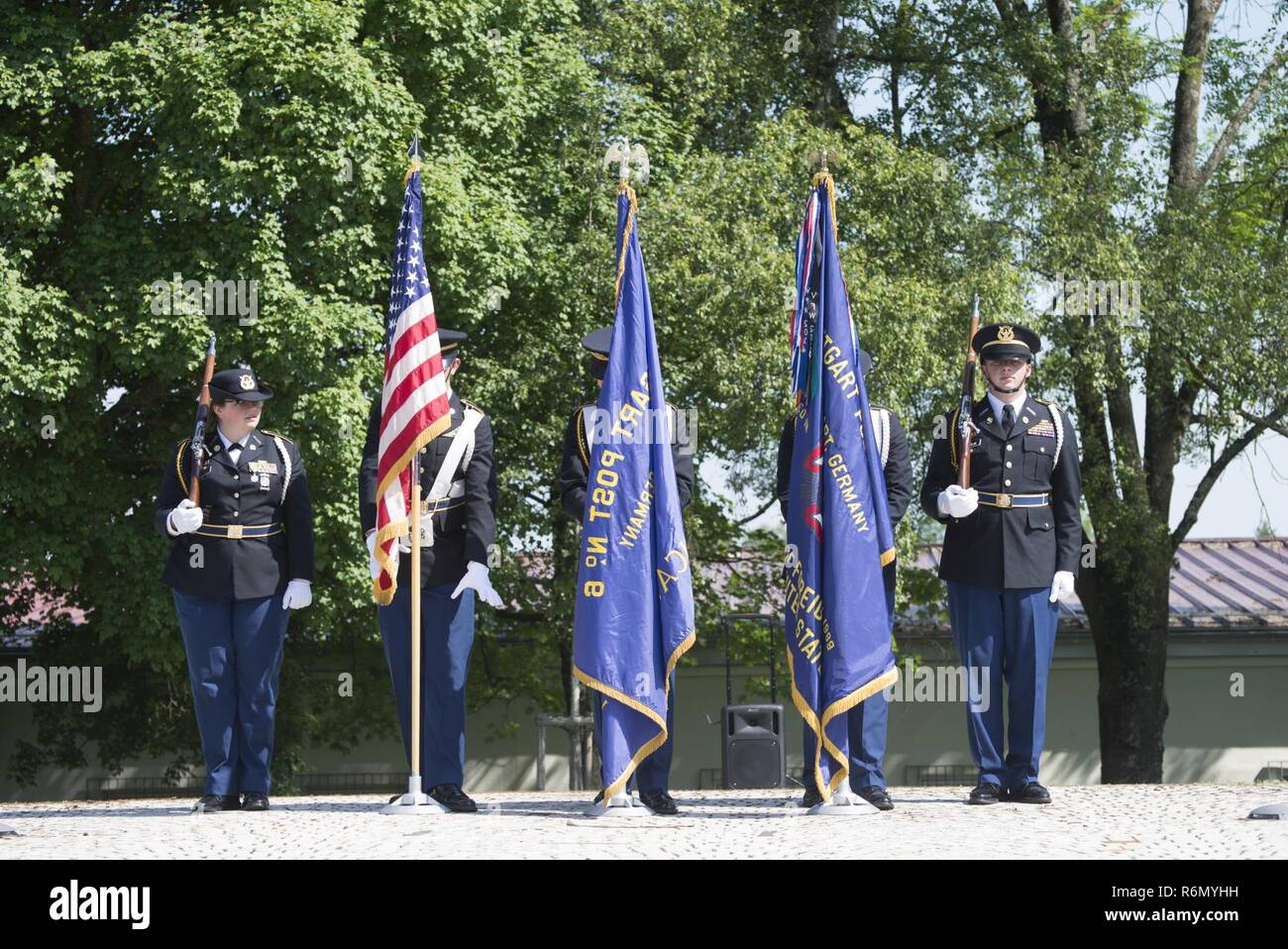 Stuttgart High School JROTC Color Guard posted colors at the U.S. Army ...