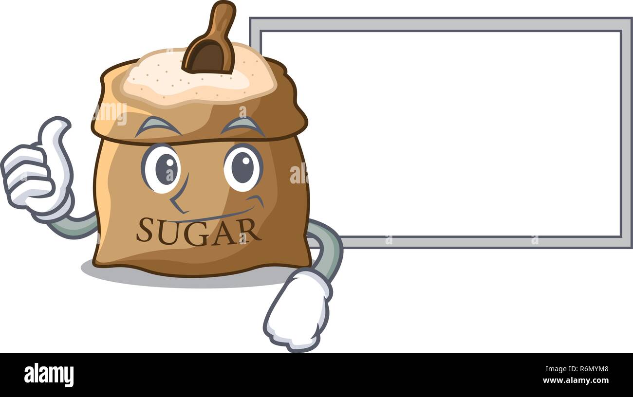 Thumbs up with board sugar with scoop cartoon in sack vector ...