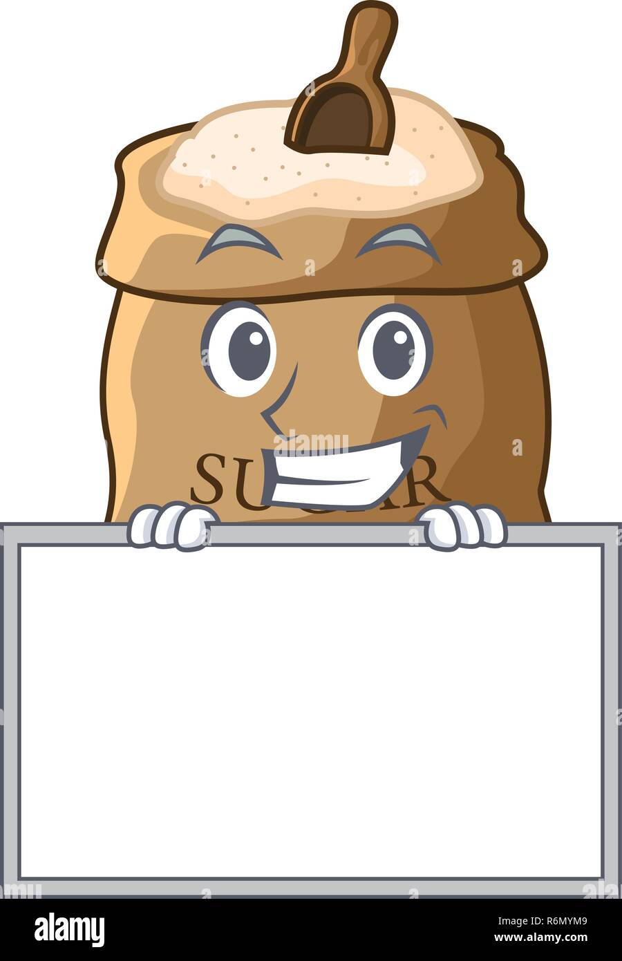 Grinning with board sugar with scoop cartoon in sack vector ...
