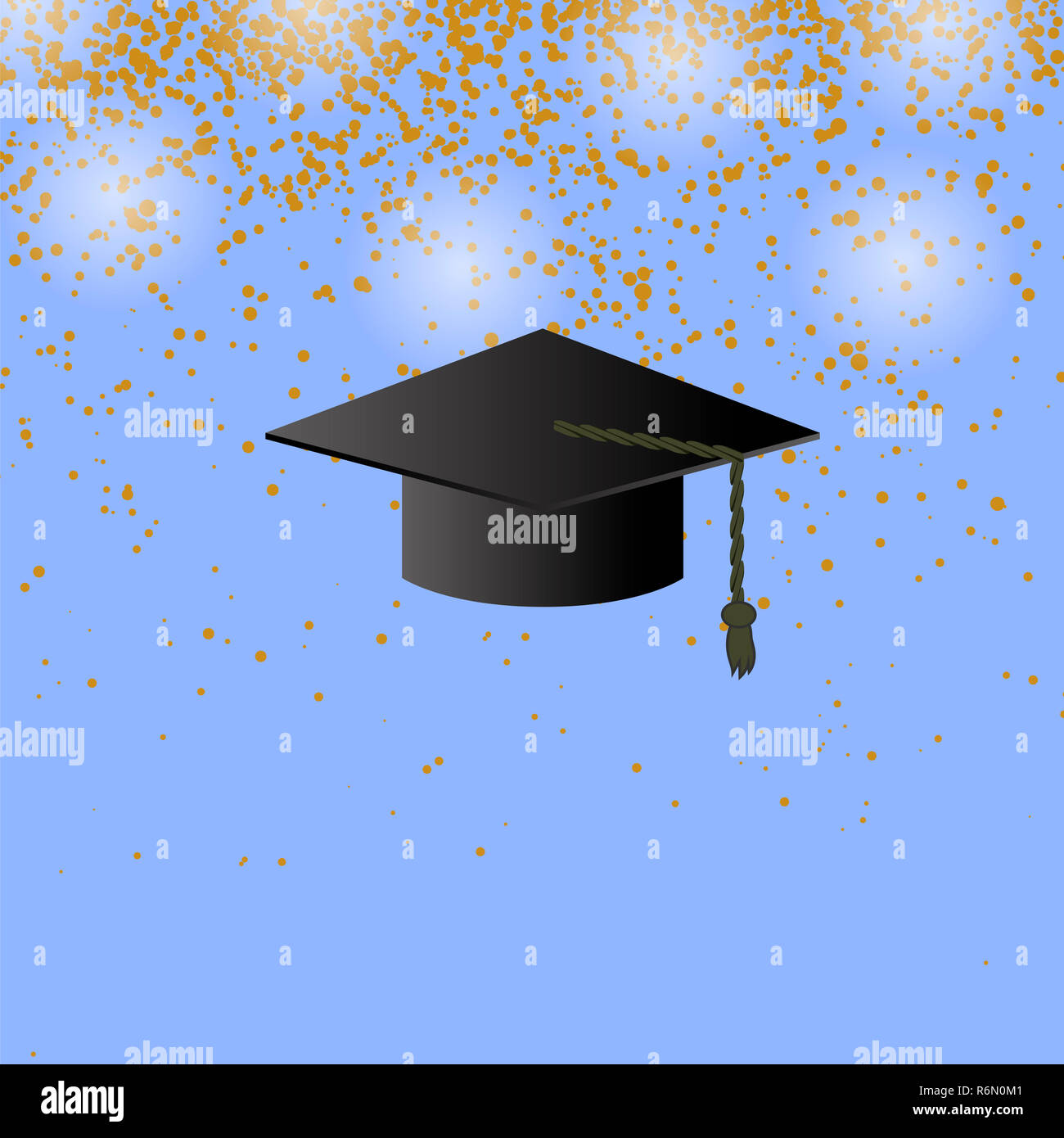 Black Graduation Cap on Confetti Background Stock Photo - Alamy