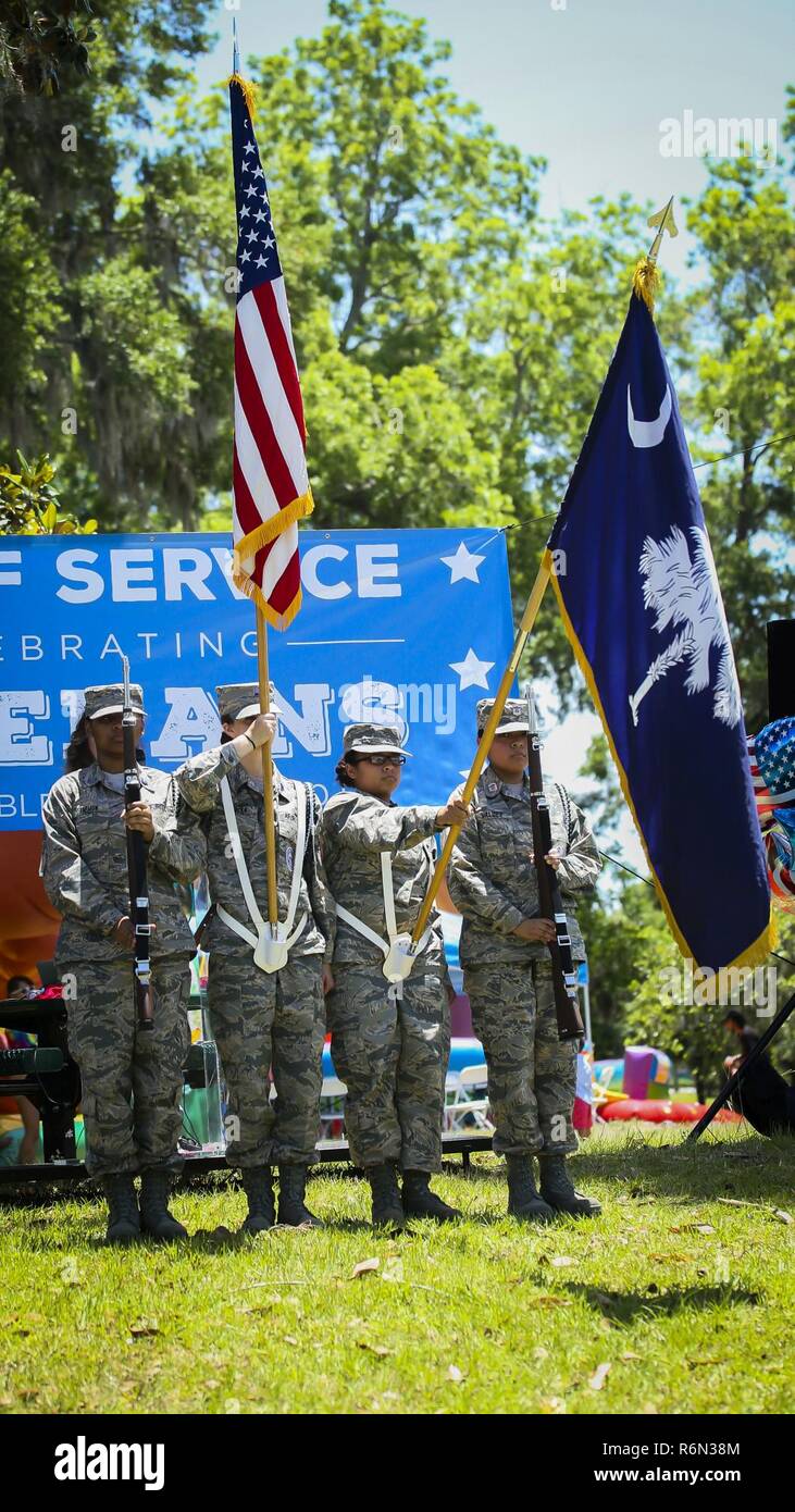 The Beaufort High School JROTC Color Guard presents the colors during ...