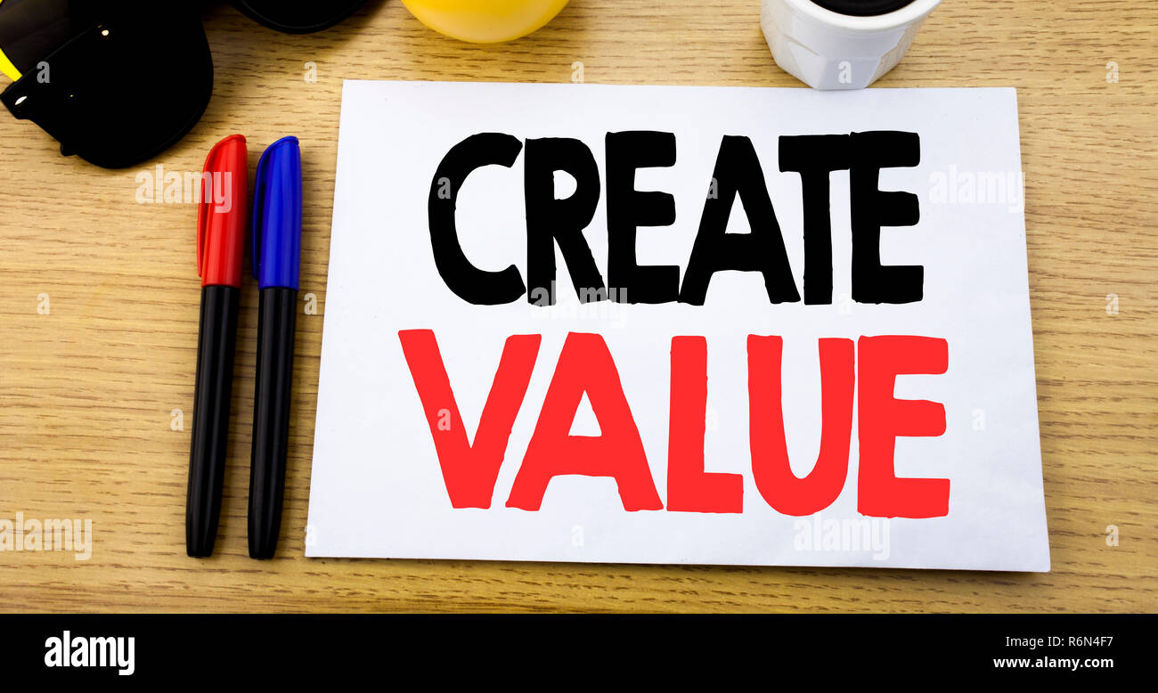 Handwritten text caption showing Create Value. Business concept writing ...