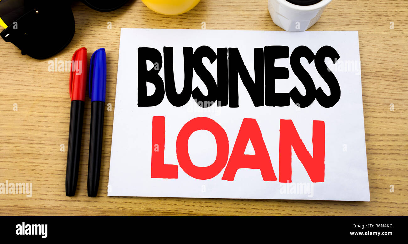 Handwritten text caption showing Business Loan. Business concept ...