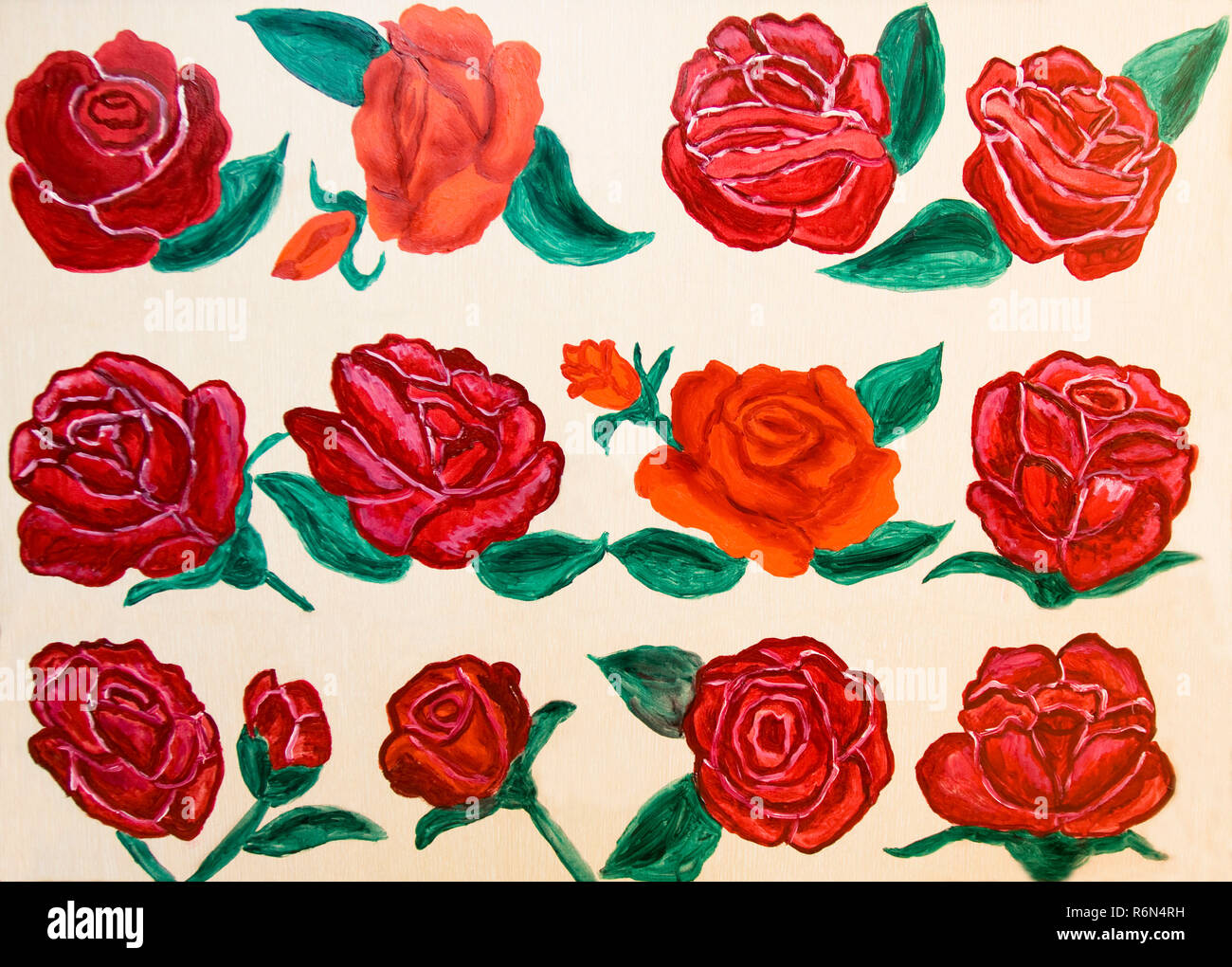 Red roses, painted Stock Photo - Alamy