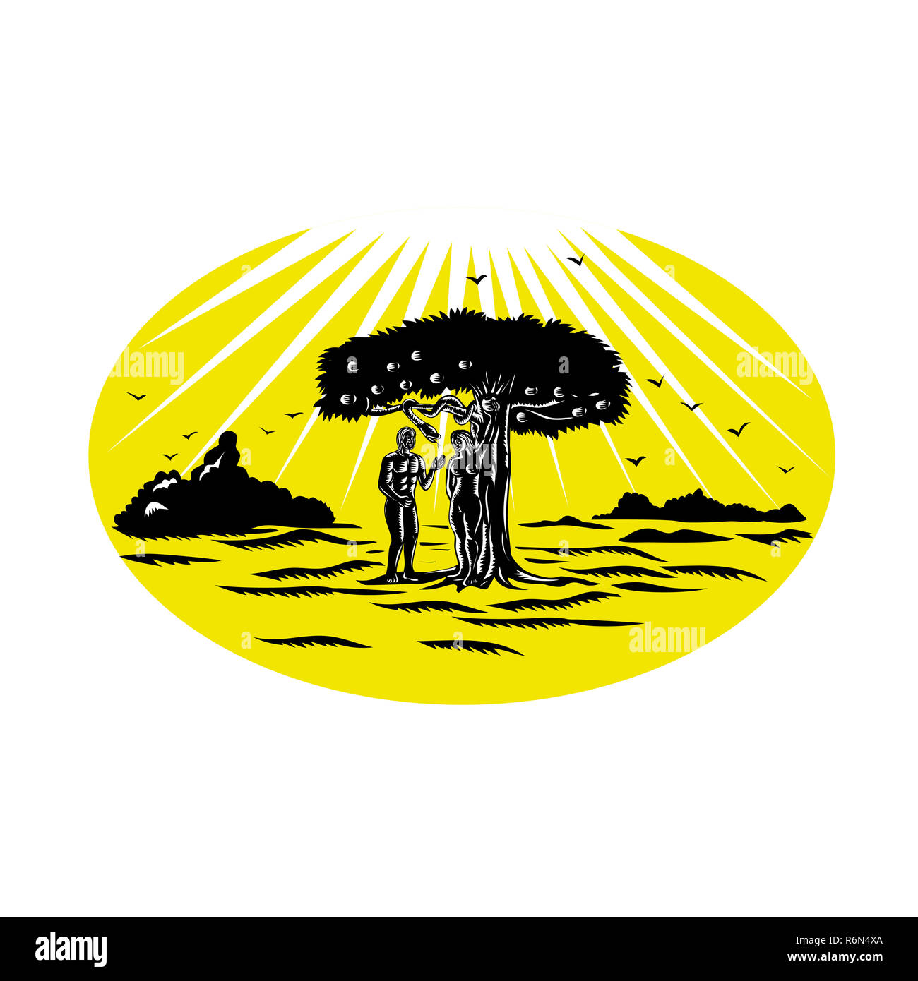 Adam and Eve Serpent Tree Woodcut Stock Photo - Alamy