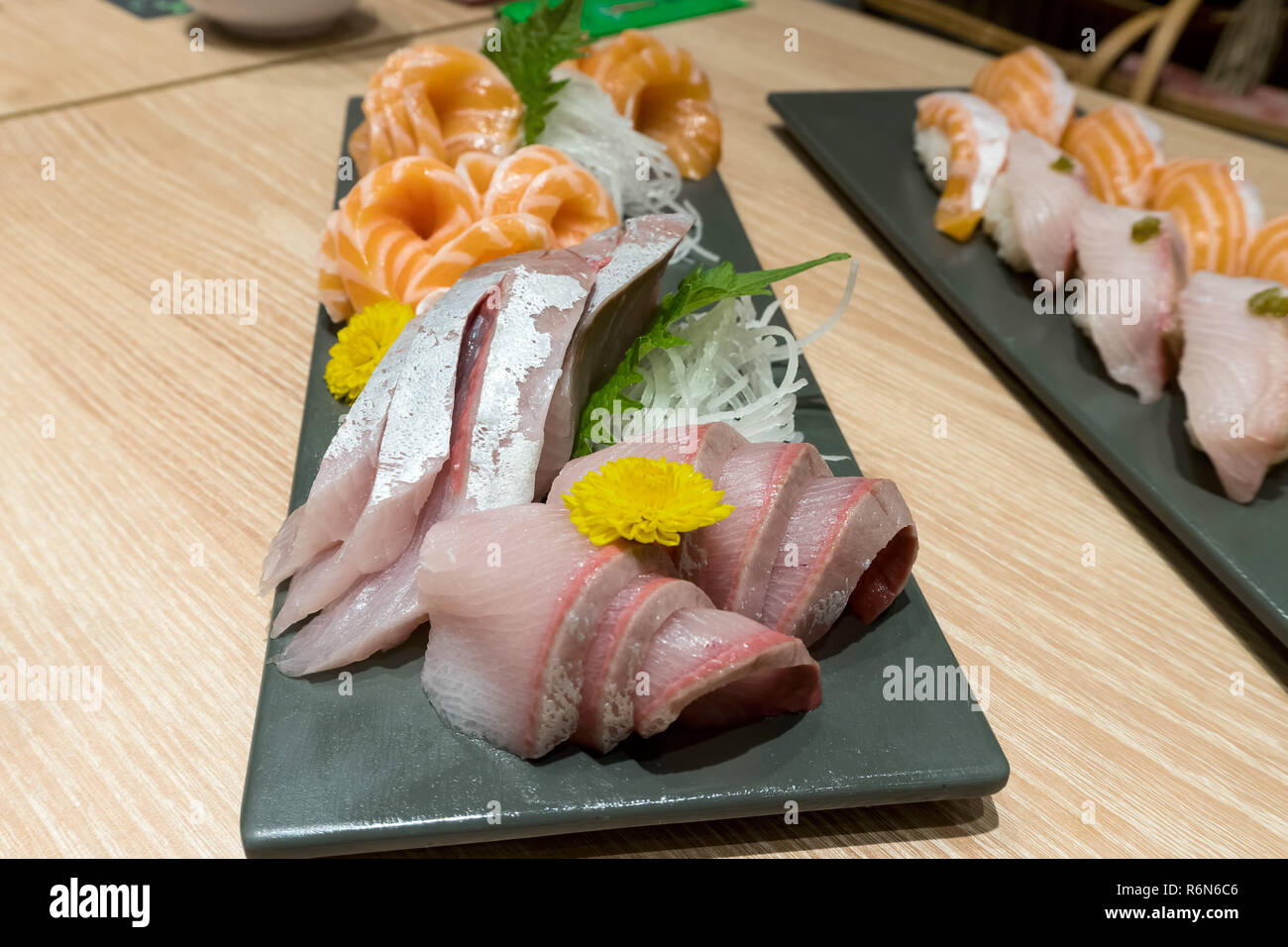Fresh Fish Sushi Sashimi Plate Closeup Stock Photo - Alamy