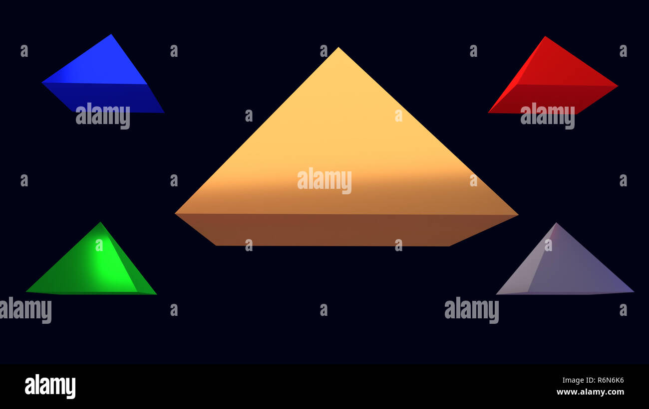 3d illustration of shiny,floating pyramids with square base against ...