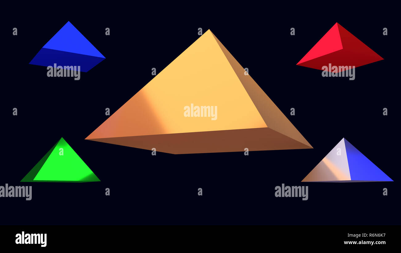 3d illustration of shiny,floating pyramids with square base against ...