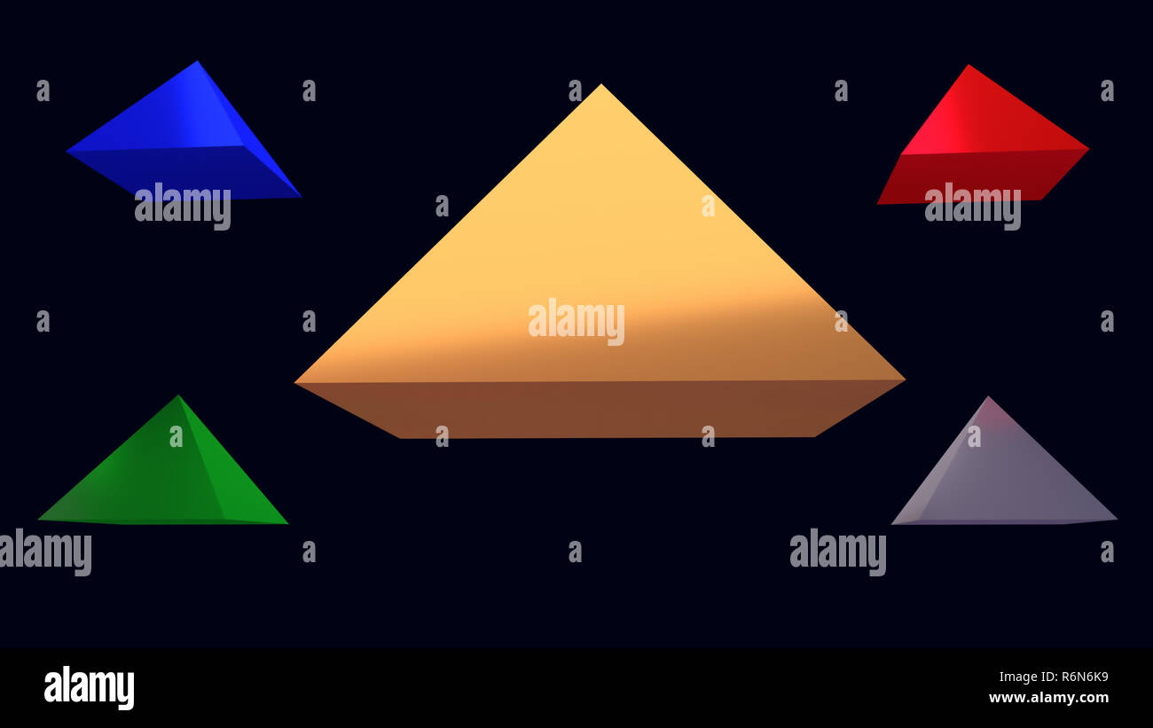 3d illustration of shiny,floating pyramids with square base against ...