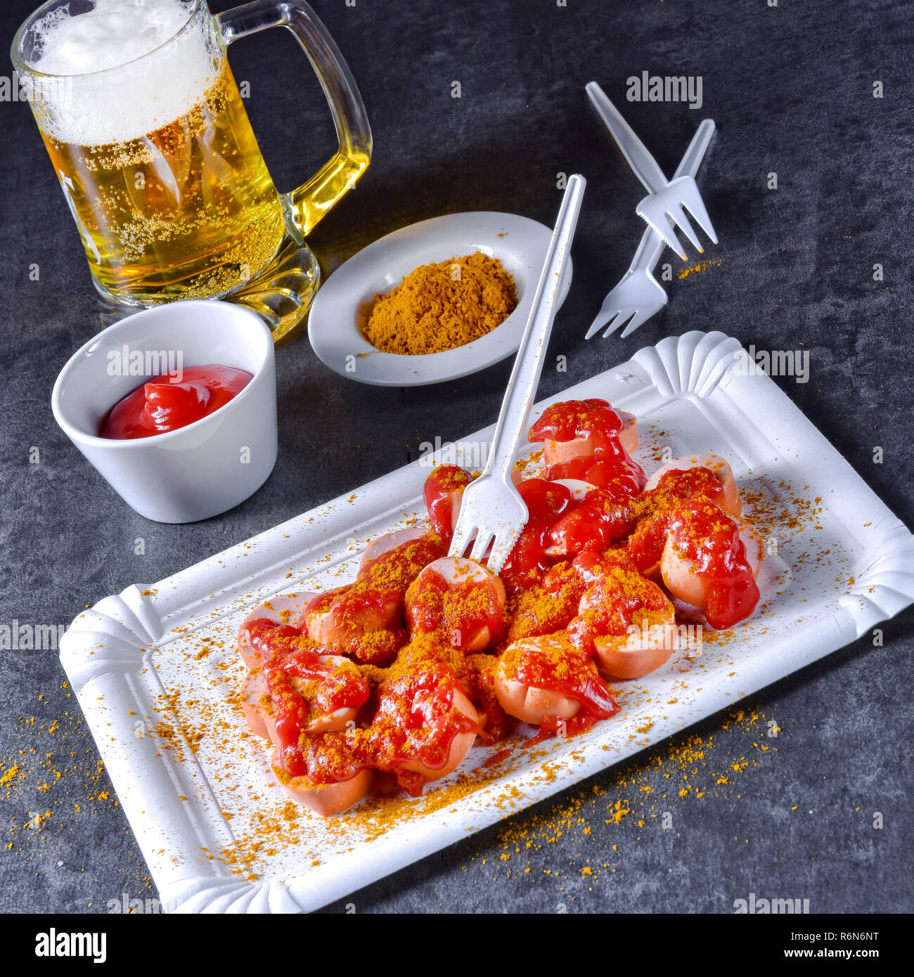 curry bockwurst with beer Stock Photo - Alamy