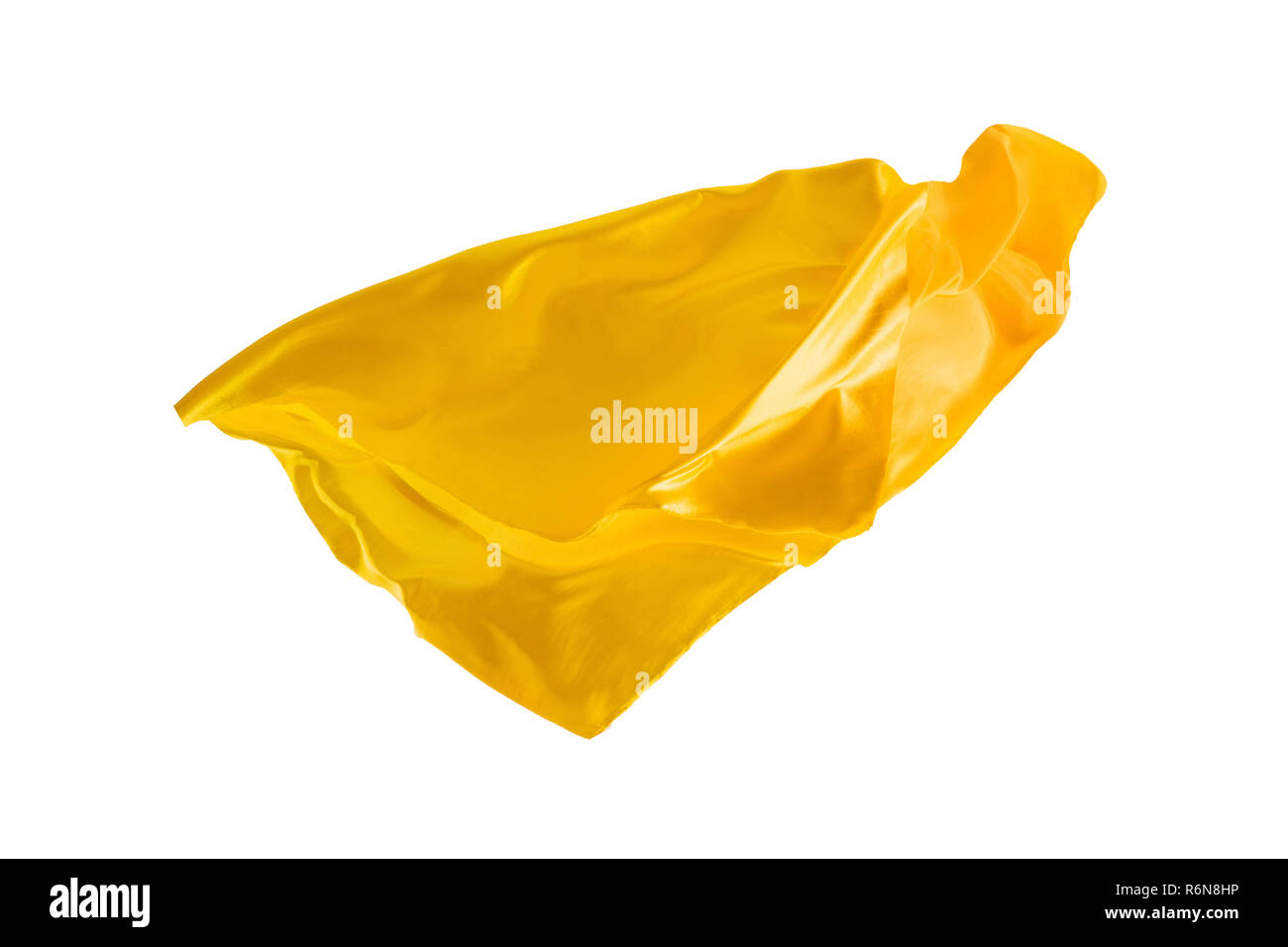 Smooth elegant transparent yellow cloth separated on white background ...