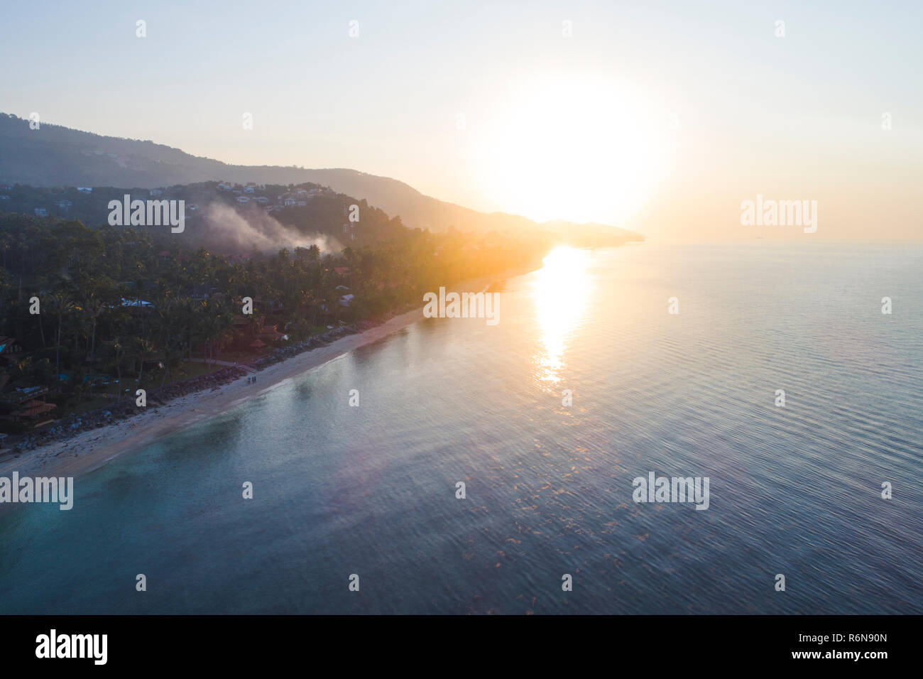 great aerial view of wonderful beach and sea in thailand, koh samui ...