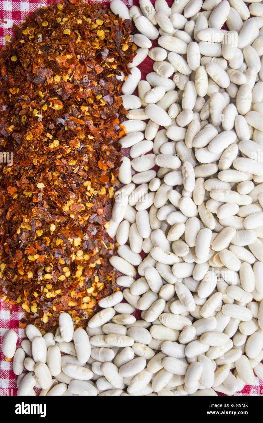 crushed hot chili peppers and white beans Stock Photo - Alamy