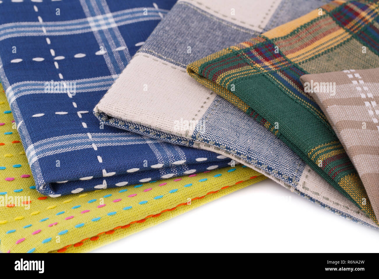 Stack of colorful kitchen towels closeup picture Stock Photo - Alamy