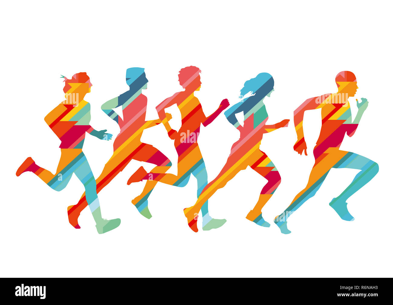 group of colorful runners,illustration Stock Photo - Alamy