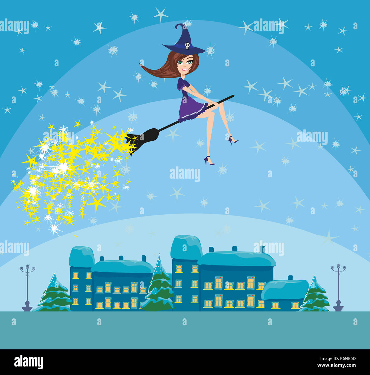 Witch flying over moon hi-res stock photography and images - Alamy