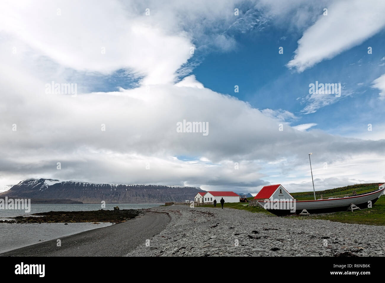 Houses and boat in Vigur island, Iceland Stock Photo - Alamy