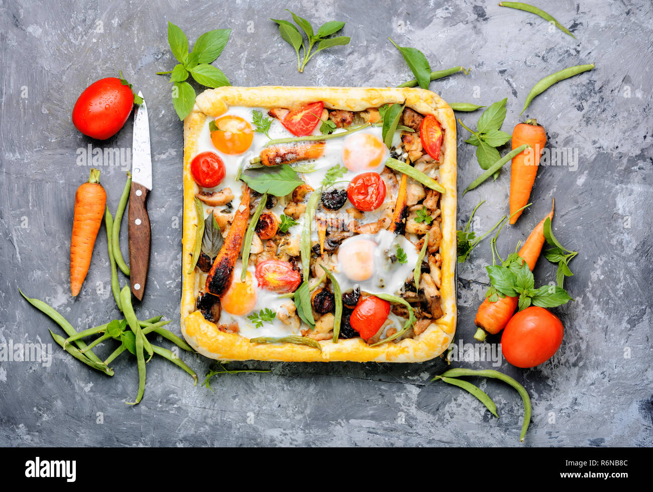 Homemade open pie with fresh vegetables.Vegetable pie Stock Photo - Alamy