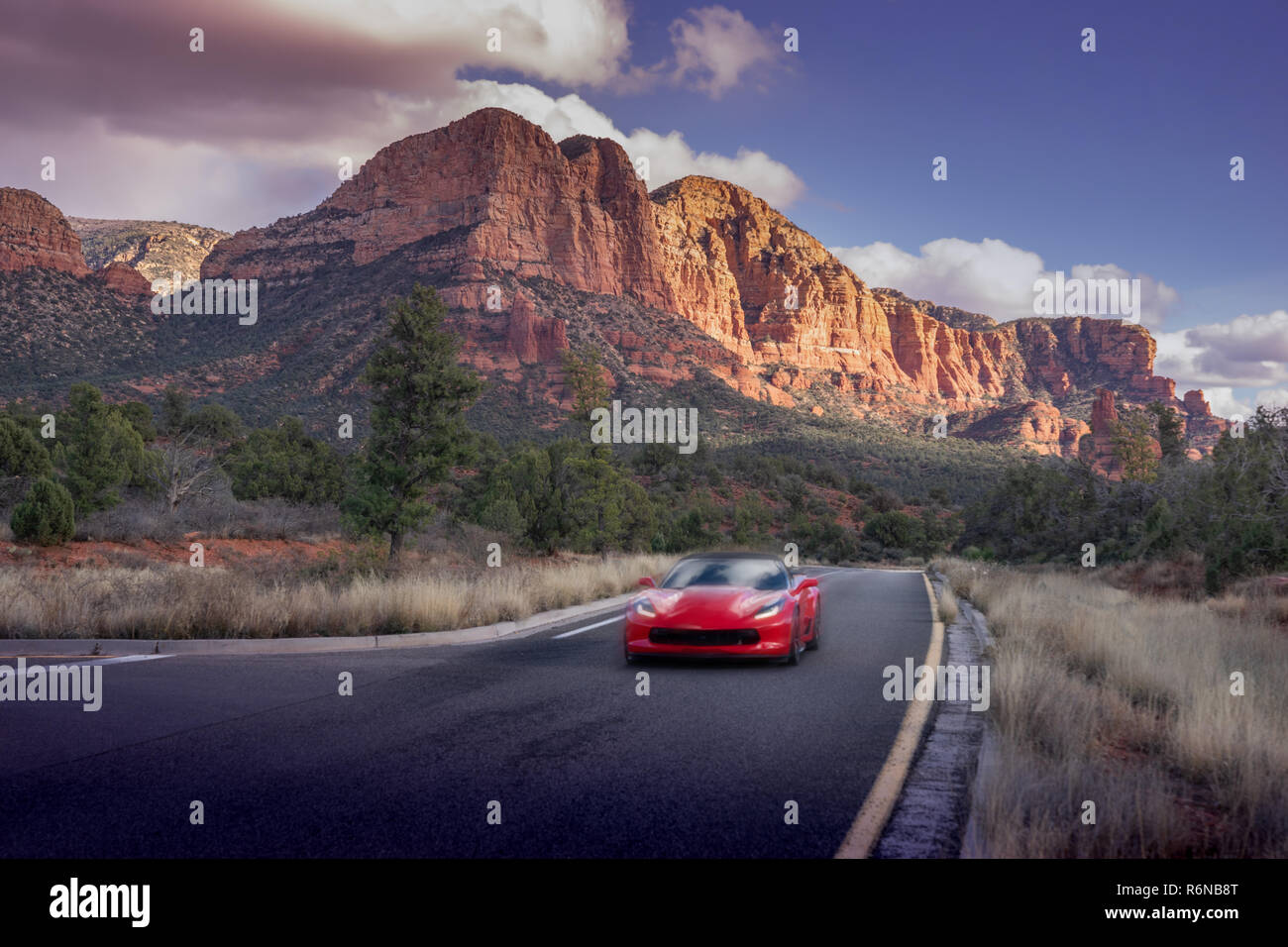 Driving through spectacular Arizona desert landscape in Sedona Stock ...