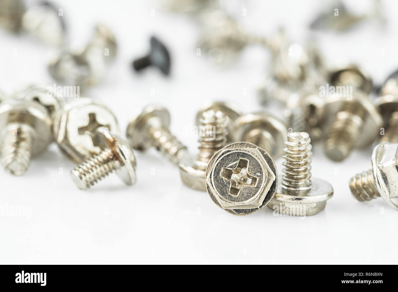Close up screws on the white background Stock Photo - Alamy
