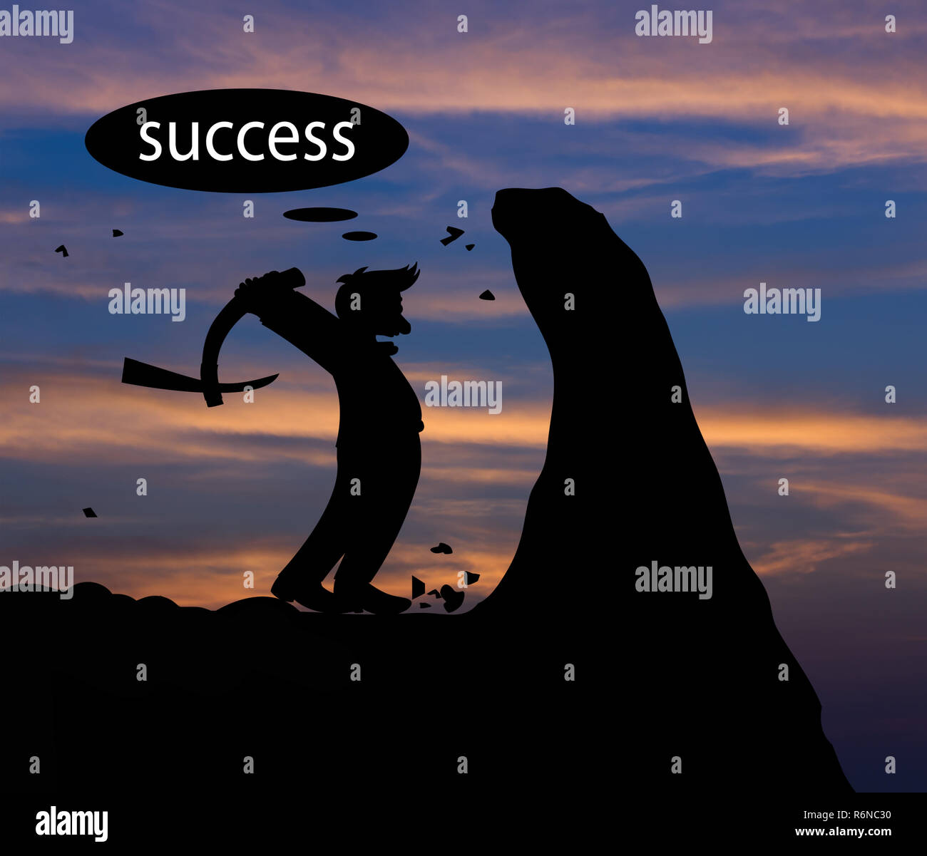 Concept skyline, Man digging mountain for inspiration Stock Photo - Alamy