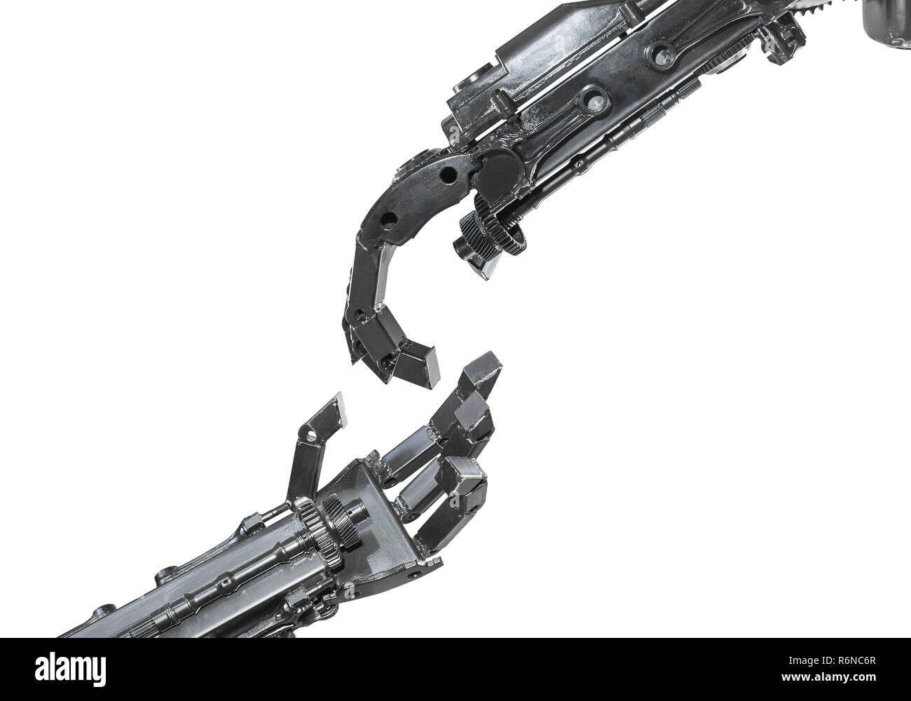 Hand of Cyborg sculpture made from scrap metal isolated Stock Photo - Alamy